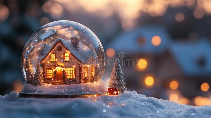 Enchanted Winter Village Snow Globe Scene Stock Illustration ...