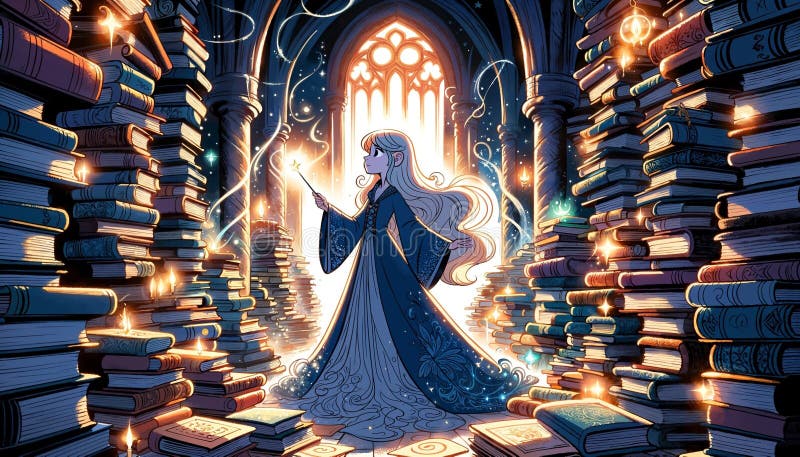 Enchanted Wisdom: a Wizardess Conjuring Magic Amongst Ancient Tomes ...