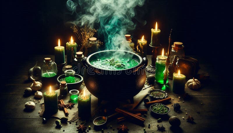 Enchanted Witchs Brew in a Dimly Lit Setting Stock Illustration ...