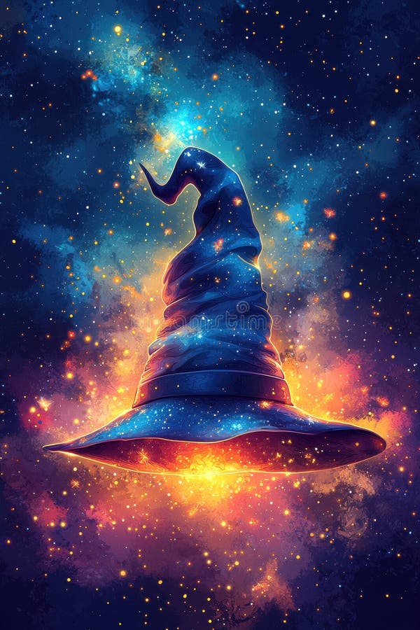 Enchanted Wizard Hat Glowing Amidst a Celestial Galaxy Background Stock ...
