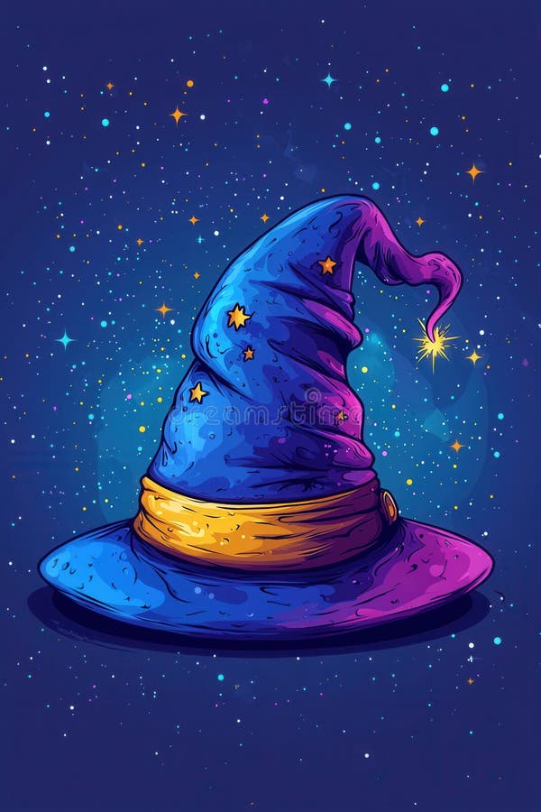 Enchanted Wizard Hat Glowing Amidst a Celestial Galaxy Background Stock ...