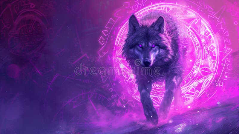 Enchanted Wolf with Glowing Eyes in Mystical Forest Stock Image - Image ...