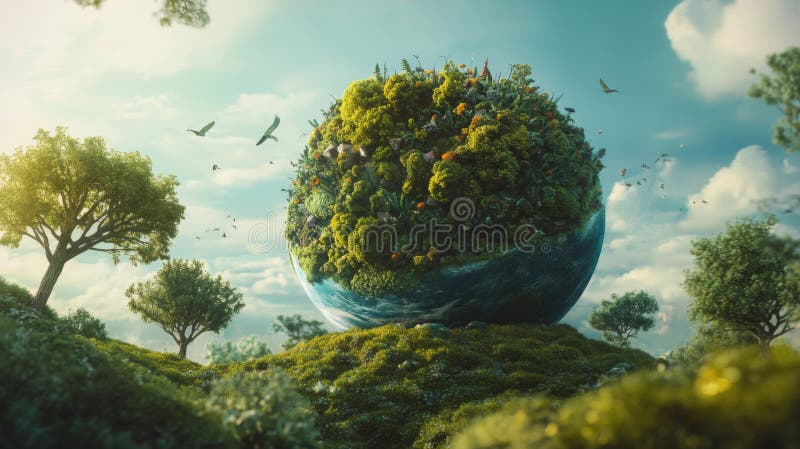 Enchanted World: a Lush Planet Thriving with Life Stock Illustration ...