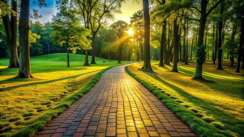 Enchanted Yellow Brick Path through Lush Landscape Ruby Slippers and ...