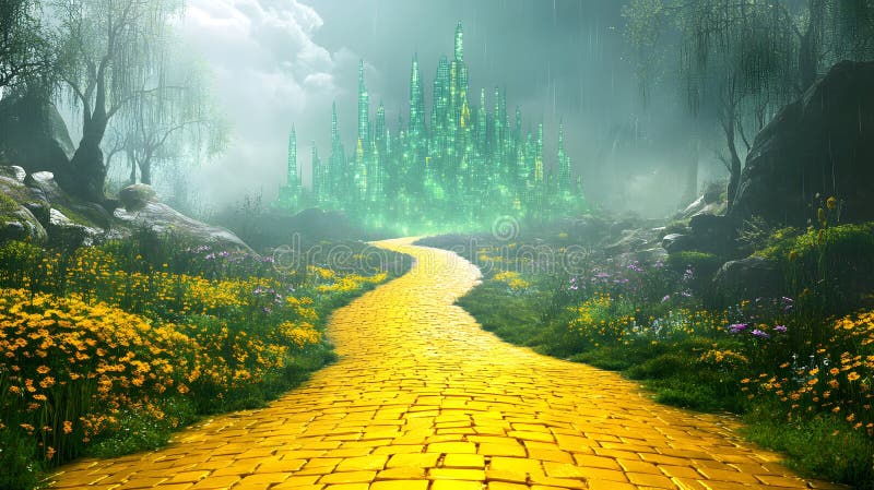 Enchanted Yellow Brick Road Leading To Magical Destination Stock ...
