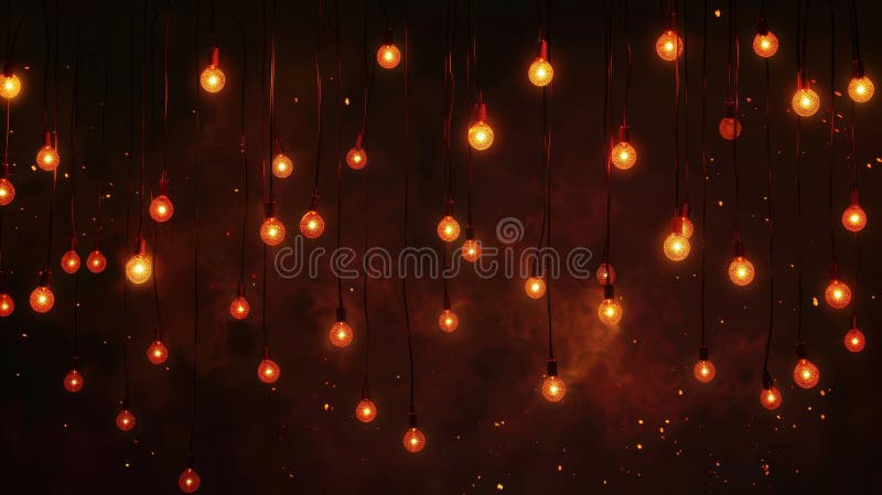Enchanting Array of Hanging Red Lights on Dark Background Stock Image ...