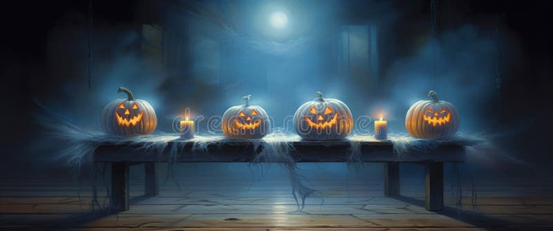 Enchanting Array of Mysterious Halloween Pumpkins in the Midnight Blue ...