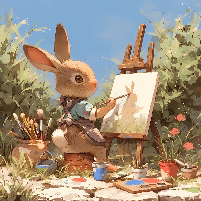 Enchanting Artist Rabbit Studio Vignette Stock Illustration ...