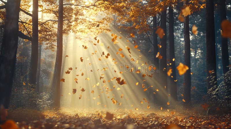 Enchanting Autumn Forest with Light Rays Stock Image - Image of ...