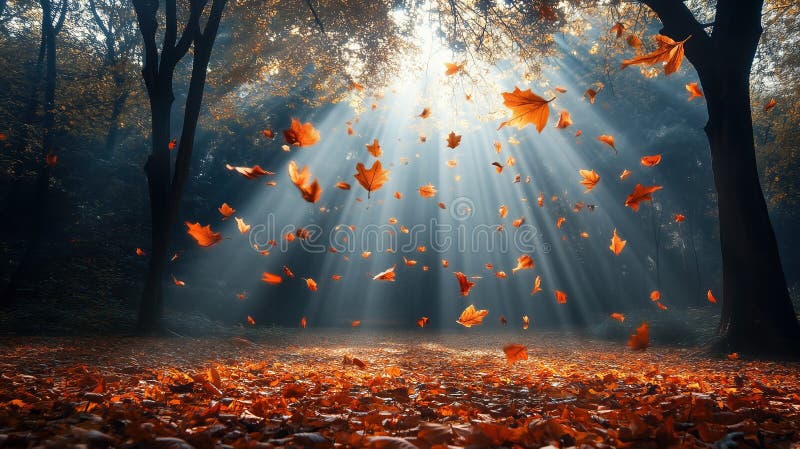 Enchanting Autumn Forest with Light Rays Stock Photo - Image of yellow ...