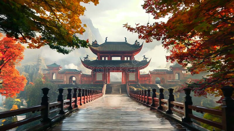 Enchanting Autumn Scene of Traditional Asian Temple Pathway Stock Video ...