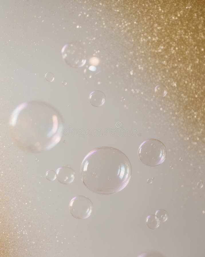 Enchanting Background of Floating Bubbles with Golden Glitter Effect ...
