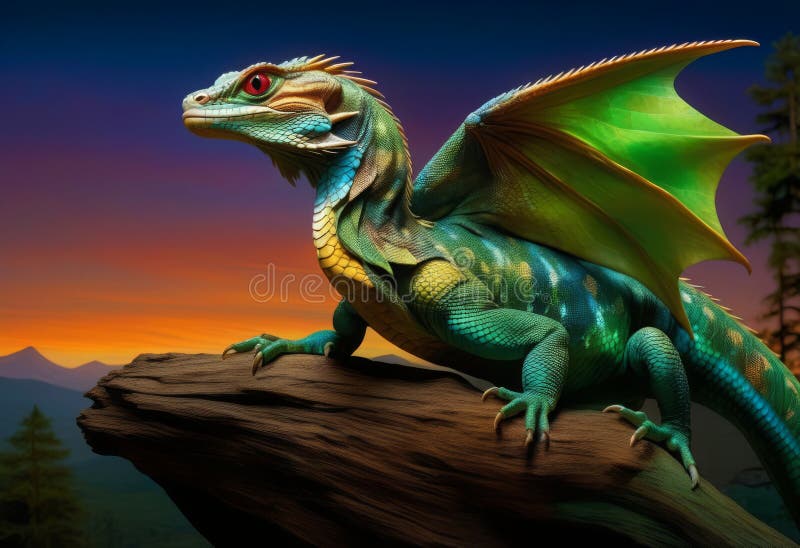 The Enchanting Basilisk in Flight Stock Illustration - Illustration of ...