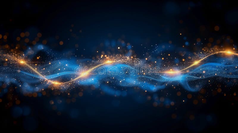 Enchanting Blue and Gold Light Waves on Dark Background Stock ...