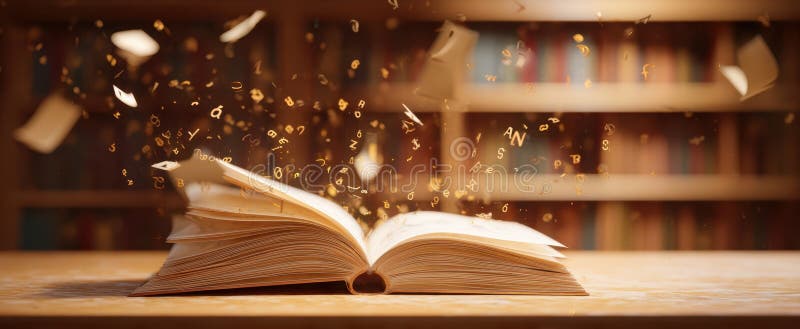 The Enchanting Book with Flying Letters Symbolizing Imagination and ...