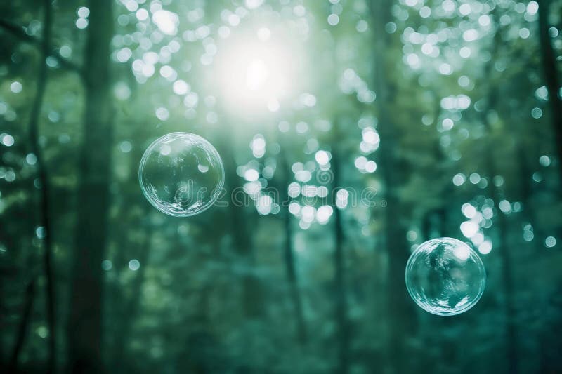 Enchanting Bubbles Floating in Sunlit Forest Stock Photo - Image of ...