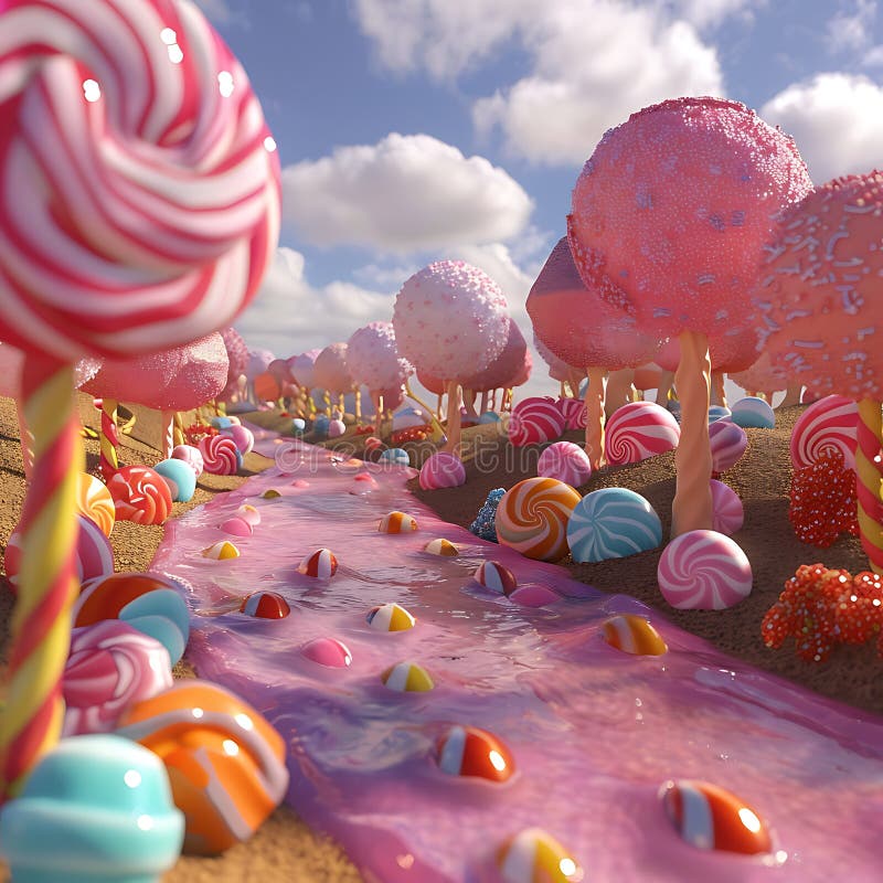 Enchanting Candy Forest Trails with Stone-Like Pathways and Dreamy ...
