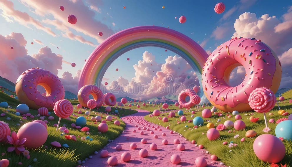 Enchanting Candy Land Pathway Under a Rainbow Stock Illustration ...