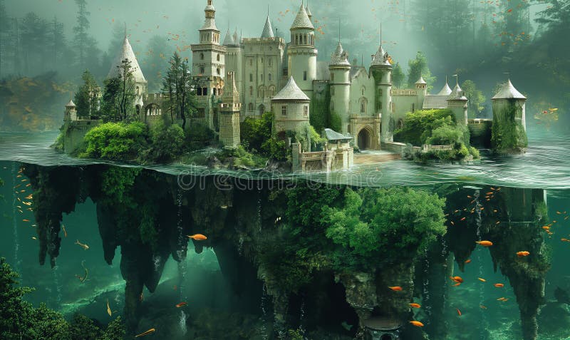 Enchanting Castle Floating in Water Stock Image - Image of historic ...
