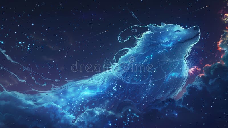 Enchanting Celestial Dog Creature Against Starry Night Sky Stock Photo ...