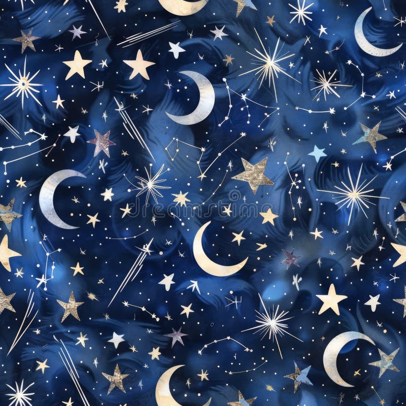 Enchanting Celestial Fabric Pattern with Moons and Stars Stock ...