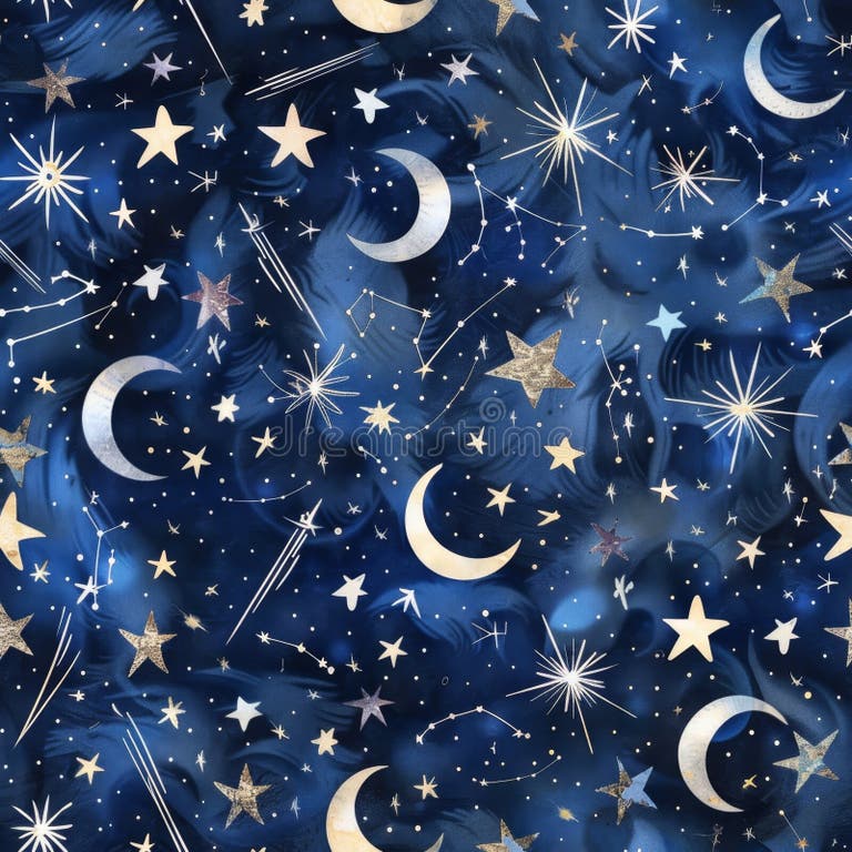Enchanting Celestial Fabric Pattern with Moons and Stars Stock ...