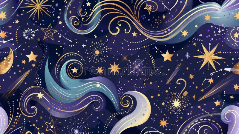 Enchanting Celestial Patterns with Golden Accents on Deep Blue ...