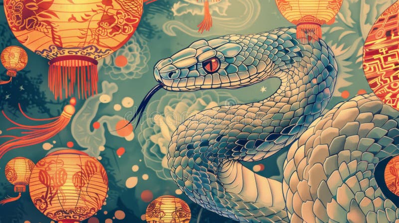 Enchanting Chinese Serpent Amidst Traditional Lanterns Artwork Stock ...