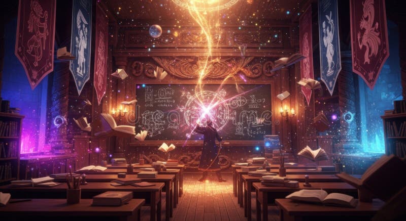 Enchanting Classroom: Magic, Light, and Ancient Knowledge Stock ...