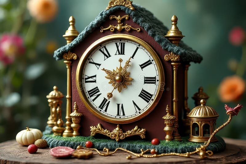 Enchanting Clock in a Fairy Tale Setting Stock Illustration ...