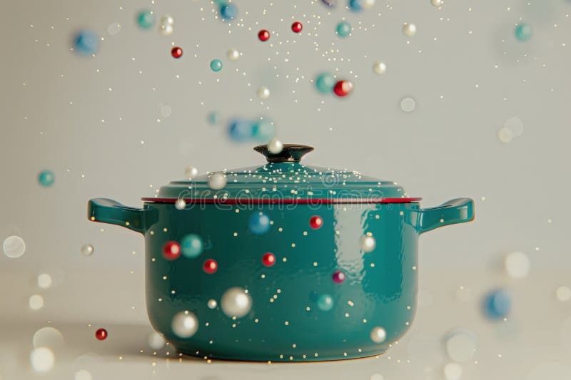 A Whimsical Cooking Pot Surrounded by Floating Colorful Particles in a ...