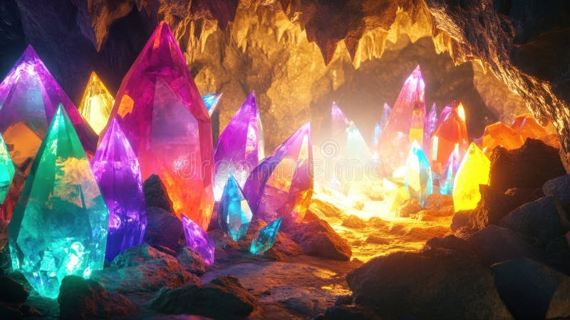 Enchanting Crystal Cave Illuminated with Multicolored Lights Stock ...