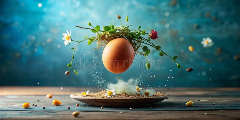 Enchanting Culinary Still Life a Floating Egg Suspended in a Mystical ...