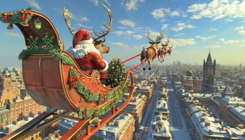 312 Enchanting 3D Cartoon Santas Sleigh Being Pulled by Magical ...