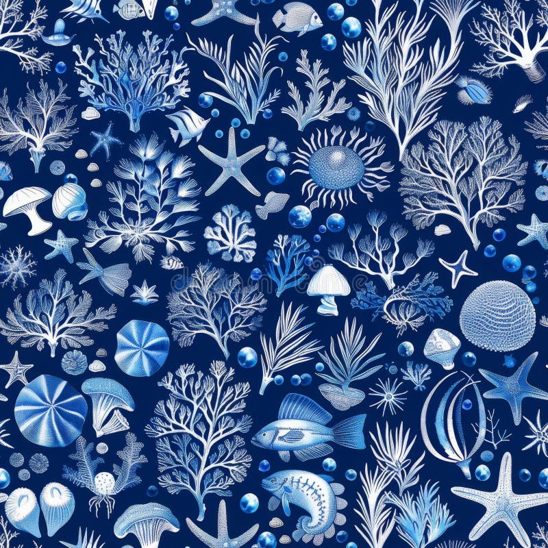 Enchanting Deep Blue Sea Life Patterns for Elegant Textile Design Stock ...