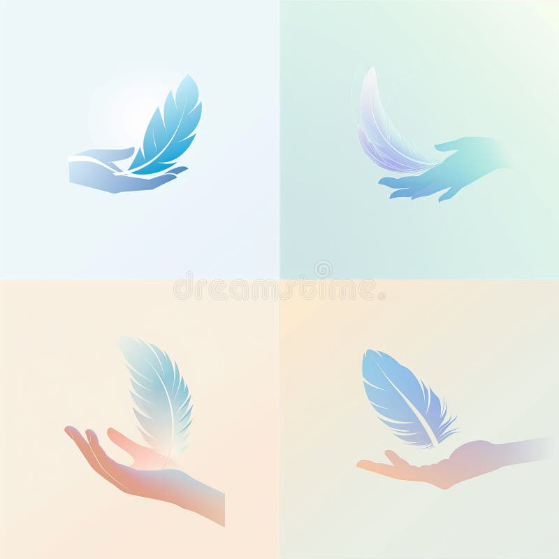 Set of Hand with Feathers on Pastel Background. Vector Illustration ...