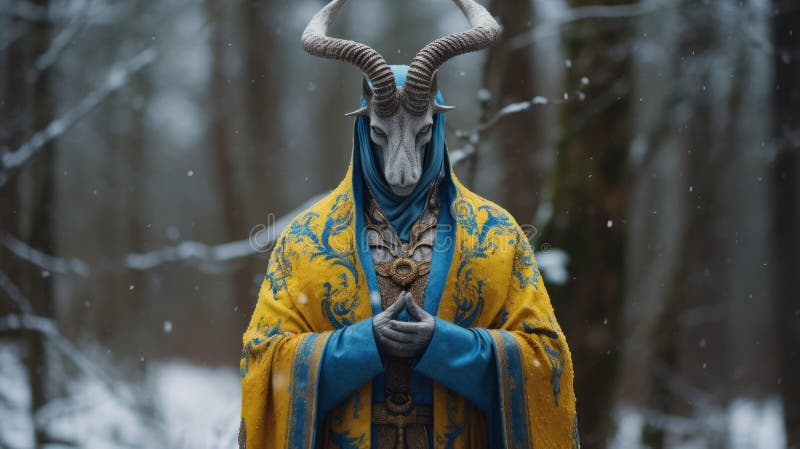Enchanting Demon Statue in Blue Robe: a Captivating Forestpunk Portrait ...