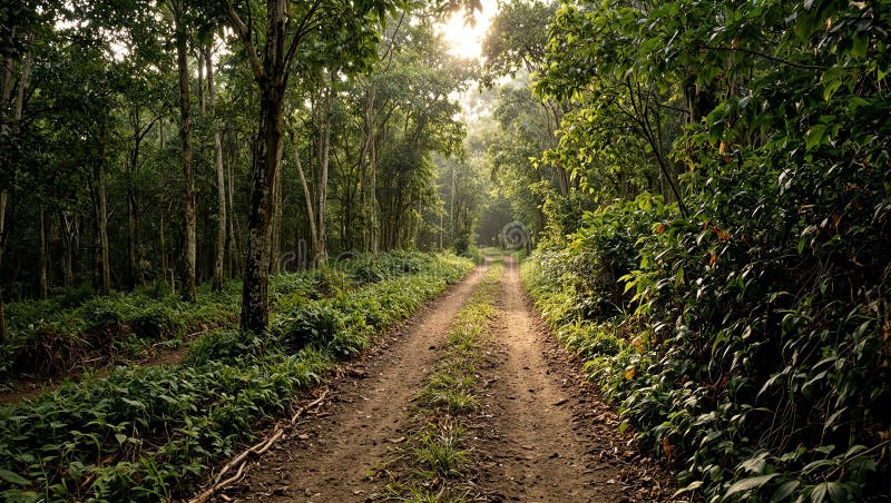 Enchanting Dirt Road in Amazon Rainforest with Towering Trees and ...