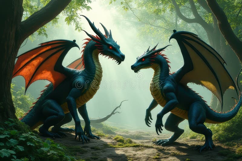 Enchanting Dragon Scene with Mystical Demon Elements Stock Illustration ...