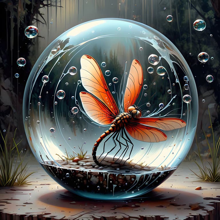 Enchanting Dragonfly Trapped Inside a Crystal Sphere in a Mystical ...