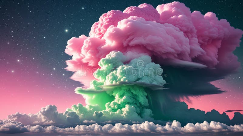Enchanting Dreamscape: Vivid Cotton Candy Clouds in a Starry Night Sky ...