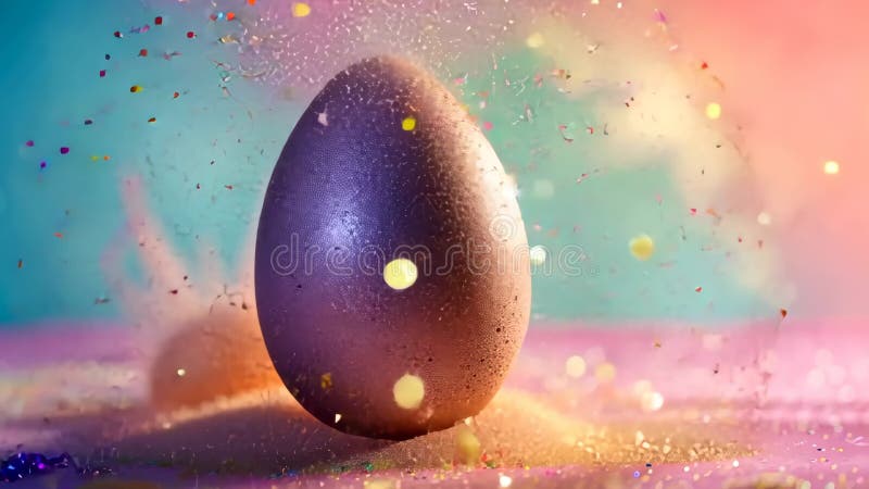Enchanting Animated Easter Background with Egg, Ribbon, Glitter and Copy Space for Text. Soft ...