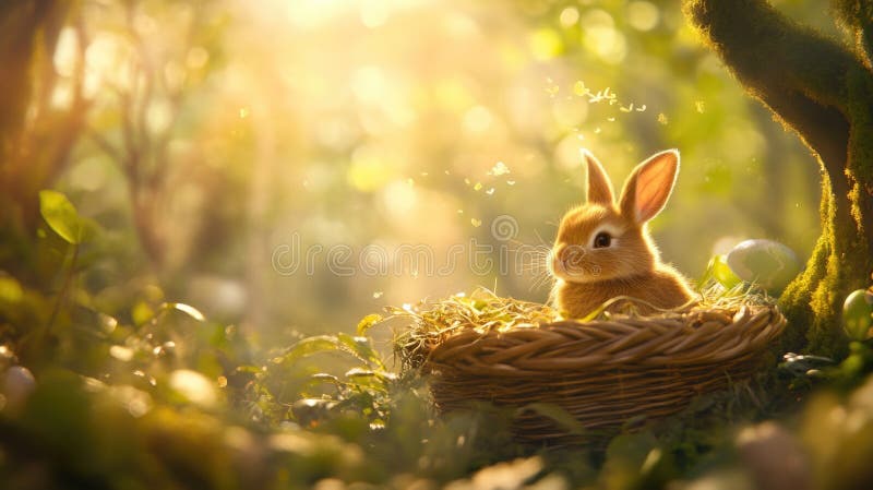 Easter Bunny with Eggs on a Blue Background. Concept of a Happy Easter ...