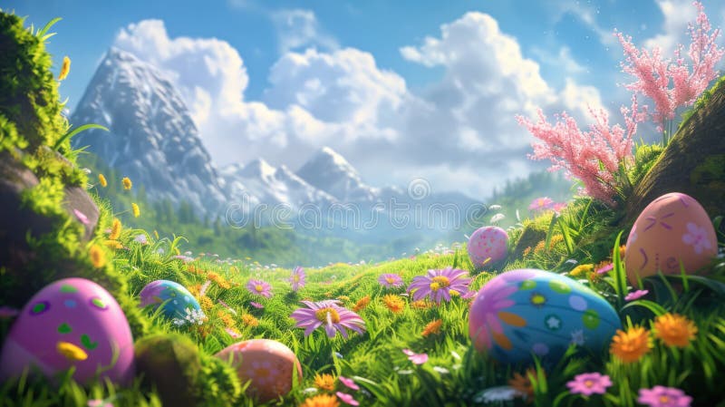 An Enchanting Easter Egg Hunt Backdrop, Featuring Lush Grass Stock ...