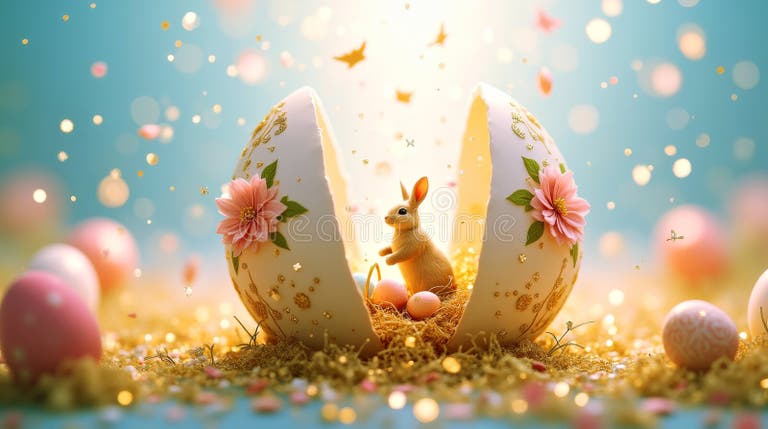 Enchanting Easter Scene: Bunny Inside Decorated Egg with Spring ...