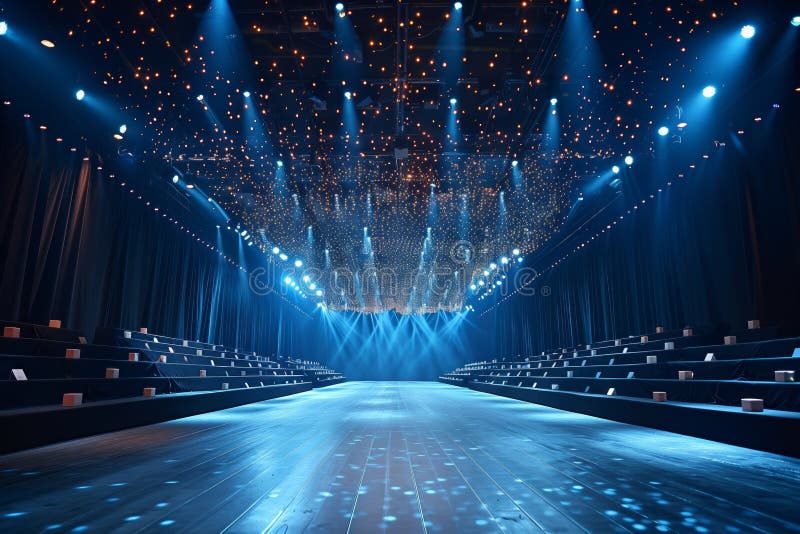 Enchanting Empty Theater Stage with Sparkling Lights Stock Illustration ...