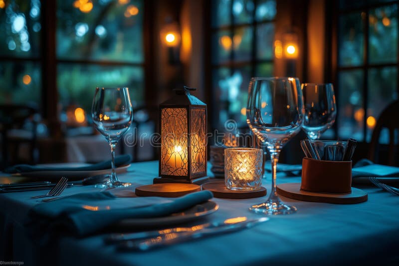 Enchanting Evening Table Decor Illuminated by Soft Lights in a Cozy ...
