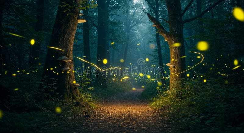 Enchanting Firefly Forest Path Magical Forest Path at Night Illuminated ...
