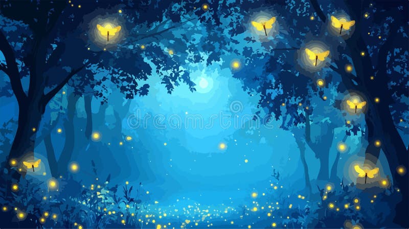 Enchanting Firefly Lights in Mystical Forest Vector Background Stock ...
