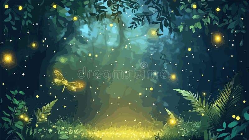 Enchanting Firefly Lights in Mystical Forest Vector Background Stock ...